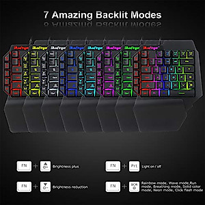 One Hand RGB Gaming Keyboard and Backlit Mouse Combo,USB Wired Rainbow Letters Glow Single Hand Mechanical Feeling Keyboard with Wrist Rest Support, Gaming Keyboard Set for Game