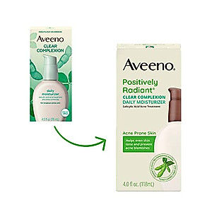 Aveeno Clear Complexion Salicylic Acid Acne-Fighting Daily Face Moisturizer for Breakout-Prone Skin & Uneven Tone, Total Soy Complex, Oil-Free, Hypoallergenic & Non-Comedogenic, 4 fl. oz