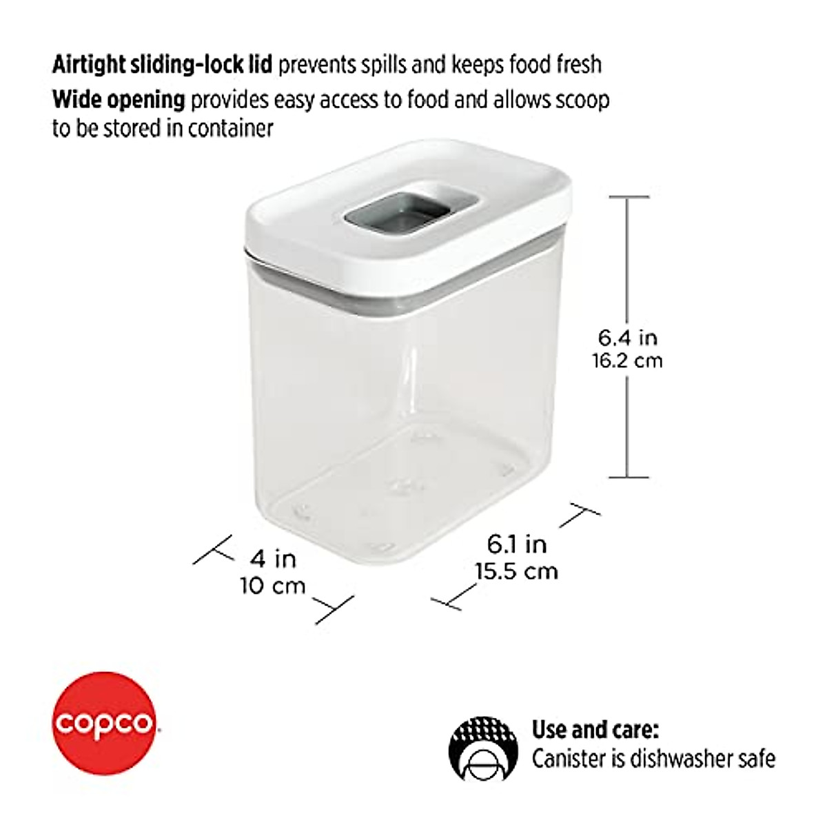 Copco Food and Organization Storage Container with Airtight Lid, 1.8-Quart, Clear