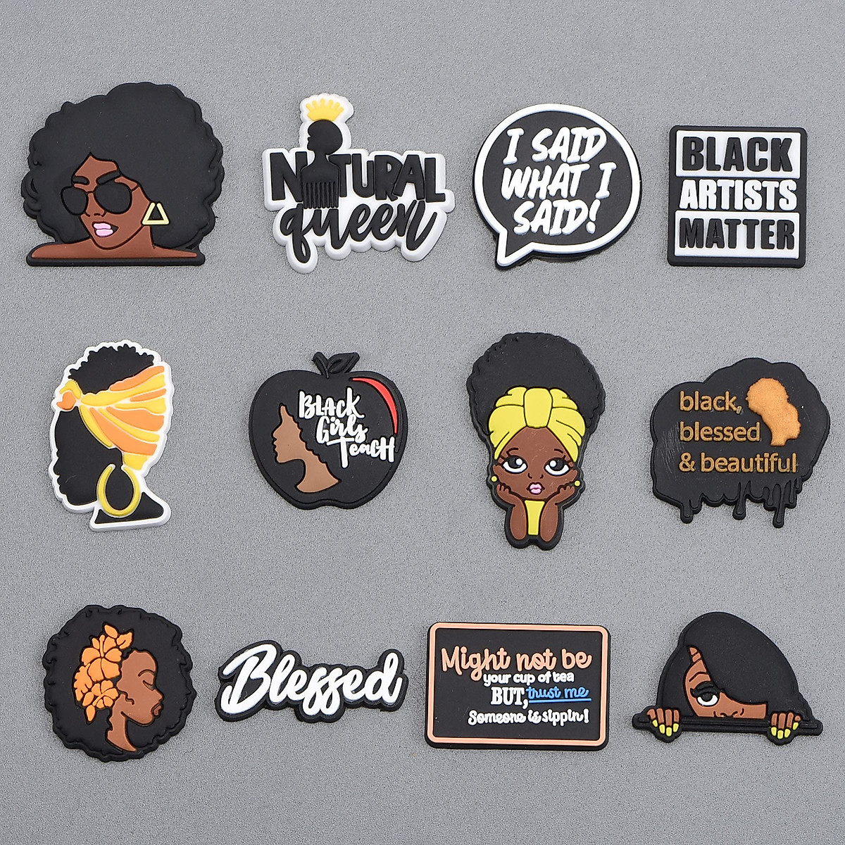 UNN Shoes Charms Black lives Matter Decoration for Kids Girls Adult Women Birthday Gifts Party Supplies BLM-SC038-Yellow-12pcs