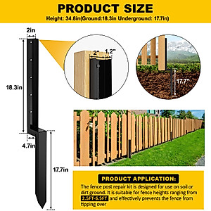 Fence Post Repair Stakes, Heavy Duty Steel Fence Post Anchor Ground Spike, for Repair Broken Wood Fence Post（1 Pack - 34.8in）
