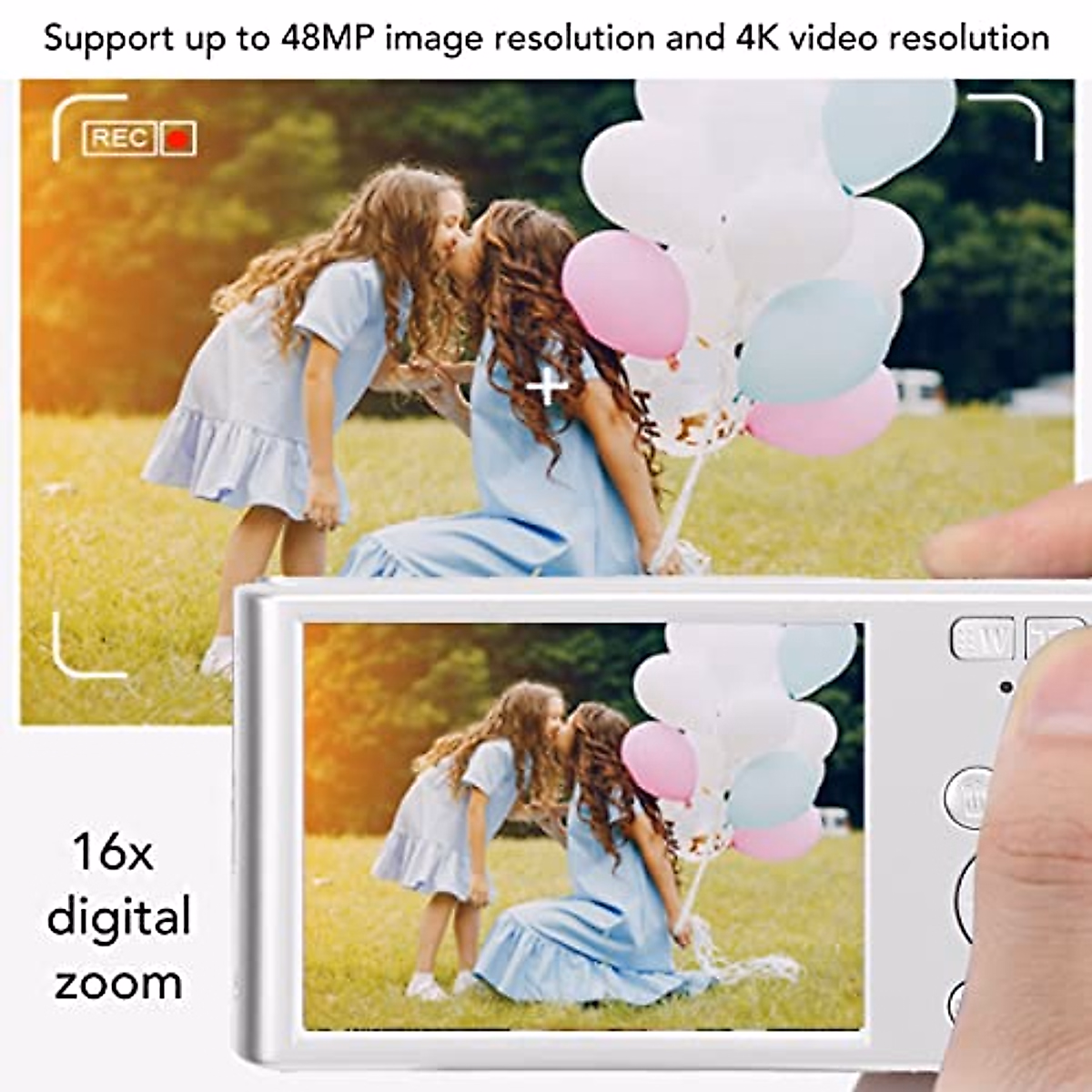 Compact Camera, 48MP Image Resolution Built in Fill Light Compatible 256GB Memory Card Rechargeable Lithium Ion Battery 4K Digital Camera for(Silver)