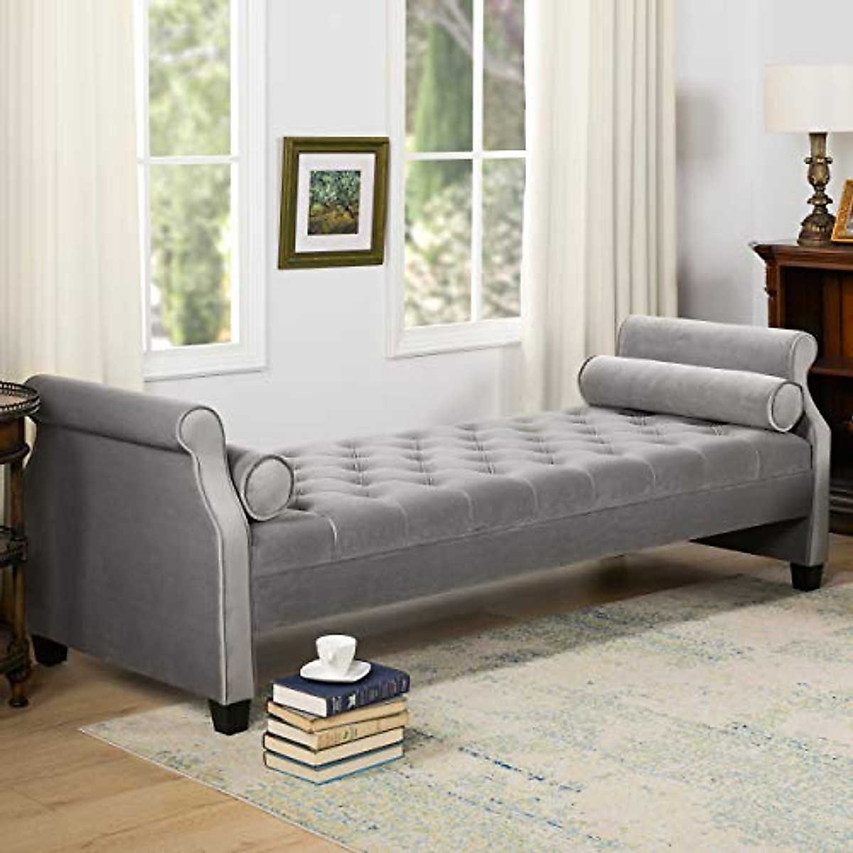Jennifer Taylor Home Hilary Sofa Bed with Bolster Pillows, Opal Grey
