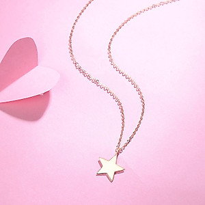 14K Solid Yellow Gold Dainty Tiny Statement Charm Star Pendant Necklace Fine Jewelry Anniversary Friendship Birthday Christmas Gifts For Her Mom Women, 16"+ 2" Gold Extender