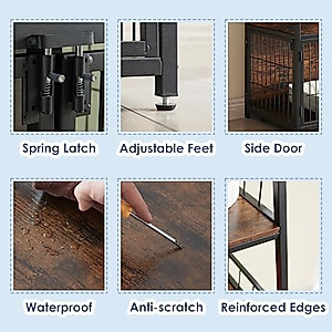 Sufulaa Furniture Style Dog Crate for Small Dog, Heavy Duty Anti-Chew Dog Kennel Furniture with 3 Doors, Wooden Decorative Indoor Basic Dog Cage with 3-Layer Storage Shelves