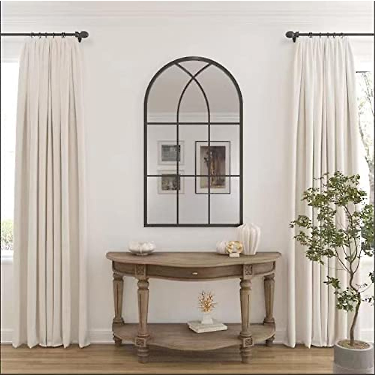 ironsmithn Arched Mirror, 41.3"x24" Windowpane Mirror, Window Finished Metal Mirror, Black Grid Mirror for Decor Living Room Fireplace Entryway Bedroom Hallway