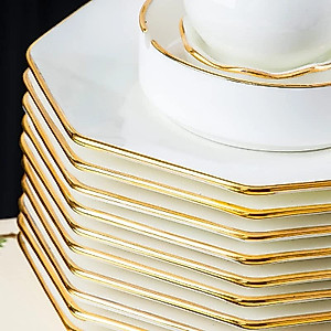 MBBJM 58 Heads Ceramic Dinner Dish Rice Bowl Soup Salad Noodles Bowl Plate Dinnerware Set (Tableware 1 Set And 1 Pot)