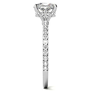 FACETS JEWELS 2.2 TCW Full White Cushion Cut Moissanite Diamond Engagement And Wedding Rings For Women, Hidden Halo Ring For Her In Solid 18K White Gold Size 4.5