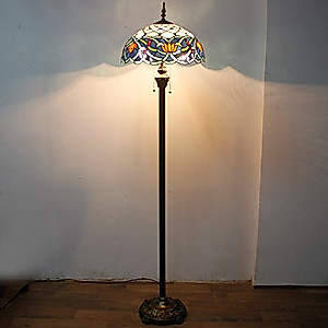 WERFACTORY Tiffany Floor Lamp Blue Lotus Stained Glass Flower Standing Reading Light 16X16X64 Inches Antique Pole Corner Lamp Decor Bedroom Living Room Home Office S220 Series