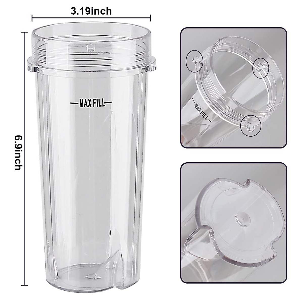 Joyparts Replacement Parts 16oz Single Serve Cup with Sip&Seal Lid, Compatible with Ninja Blender BL200 30/ BL201 30/BL201C 30/BL203QBK/BL100 (2 Pack)