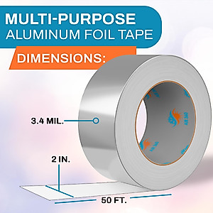 𝐏𝐫𝐢𝐦𝐞 𝐃𝐞𝐚𝐥: Aluminum 2" x 50 ft HVAC Weather Duct Tape, High Temp Waterproof Foil Tape for AC, Thick Fire Proof Cold Weather Metal Tape, Pipe Repair Heavy Duty Flex Duck Tape for Insulation