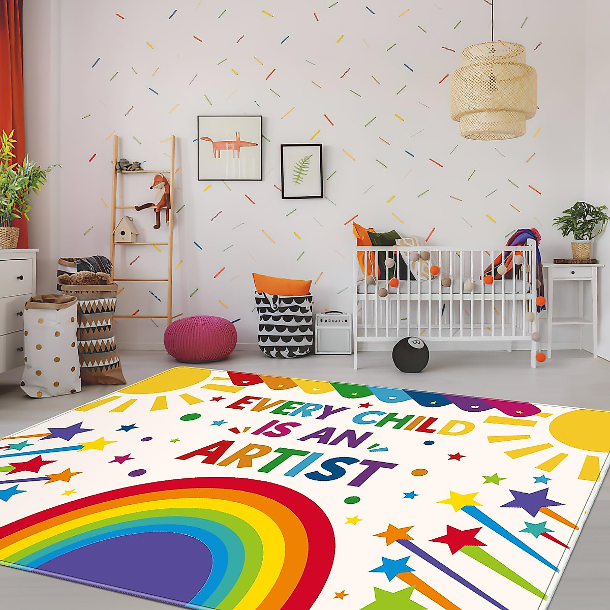 AKASISRUG Rainbow Kids Rug, Washable Colorful Area Rug for Kids Room, Non-Slip Play Mat, Baby Crawling Mat, Kids Carpet Ultra Soft Play Rug for Classroom Playroom Bathroom (59X39.4 INCH)