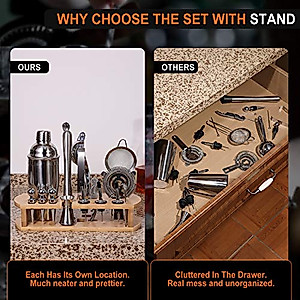 24-Piece Cocktail Shaker Bartender Kit with Stand, 24 oz Martini Shaker, Mixing Spoon, Muddler, Measuring Jigger, Lemon Squeez, Tongs, Corkscrew, Liquor Pourers and More Professional Bar Tools