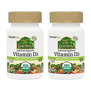 NaturesPlus Source of Life Garden Vitamin D3 - 60 Vegan Capsules, Pack of 2 - Immune System Support - Certified Organic, Non-GMO, Gluten Free - 60 Total Servings