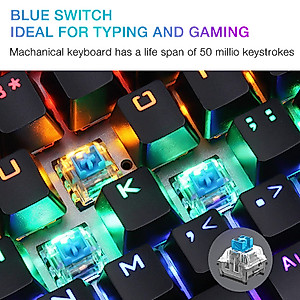 CHIROPTER Mechanical Keyboard and Mouse Combo, Wired RGB LED Backlit Mechanical Gaming Keyboard with Blue Switch, Gaming Mouse for Windows PC Gamers