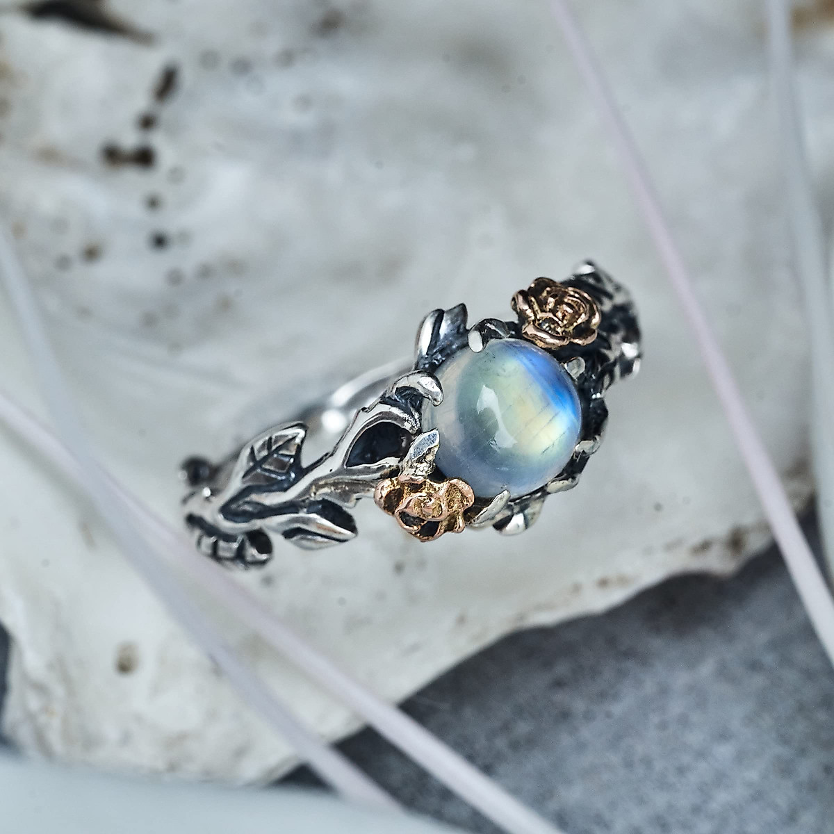 925 Sterling Silver Moonstone Ring "Primrose" | 6mm Rainbow Moonstone ring | Engagement ring | Ring For Women | Handmade (8)