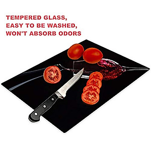 Tempered Glass Cutting Board Red wine Tableware Kitchen Decorative Cutting Board with Non-slip Legs, Serving Board, Large Size, 15" x 11"