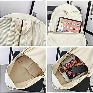 KAOBIO Preppy Corduroy Backpack Large Aesthetic Backpack Fit 15.6 inch Laptop College Backpack Cute Book Bag Casual Daypack (Green,One Size)