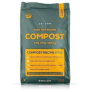 Return Organic Compost #001, Fertilizer for Indoor & Outdoor Garden Soil Beds, Plants & Vegetables, Potting Soil, Raised Beds, Lawns - Improves Soil Structure, Peat Free, OMRI Listed (32-35 Pound Bag)