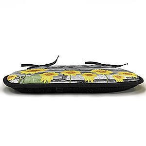 Lunarable Brick Wall Chair Cushion Pads Set of 4, Sunflowers Leafs on Stone Wall Background Floral Urban Style Print, Anti-Slip Seat Padding for Kitchen & Patio, 16"x16", Yellow Green Grey