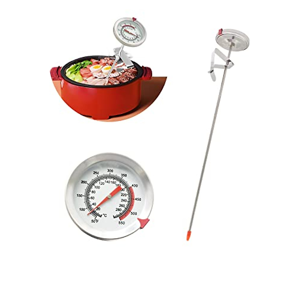 QIJING 12 inch Food Thermometer Instant readout, Long Handle with Stainless Steel Clip, no Batteries Required, Frying Thermometer for Grill, Grill Meat, Milk Foam