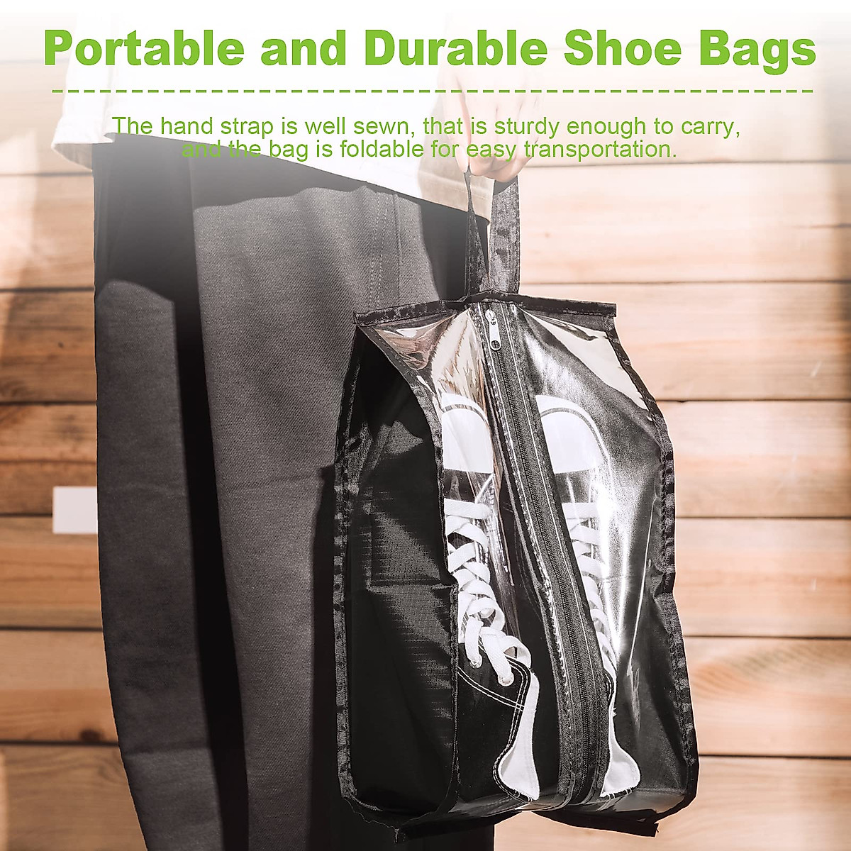 12 Pieces Shoe Bags for Travel Large Shoe Organizer for Men Women Waterproof Portable Shoe Bags with Sturdy Zipper for Travel Home Luggage Handbag, Black, 7.9 x 15.7 Inch