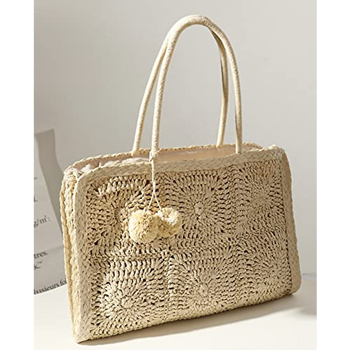 Women’s Handwoven Straw Beach Bag Chic Purse Summer Vocation Straw Tote Handbag Lightweight Hobo Tote