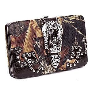 GoCowGirl Large Western Concealed Carry Weapon Purse Camouflage Camo Belt Buckle Handbag Matching Wallet (Brown)
