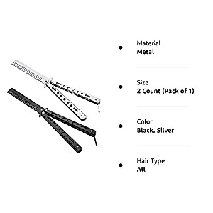 2 Pieces Butterfly Combs Stainless Steel Folding Training Practice Combs Hair Styling Tools for Sport Outdoor Use (Black, Silver)