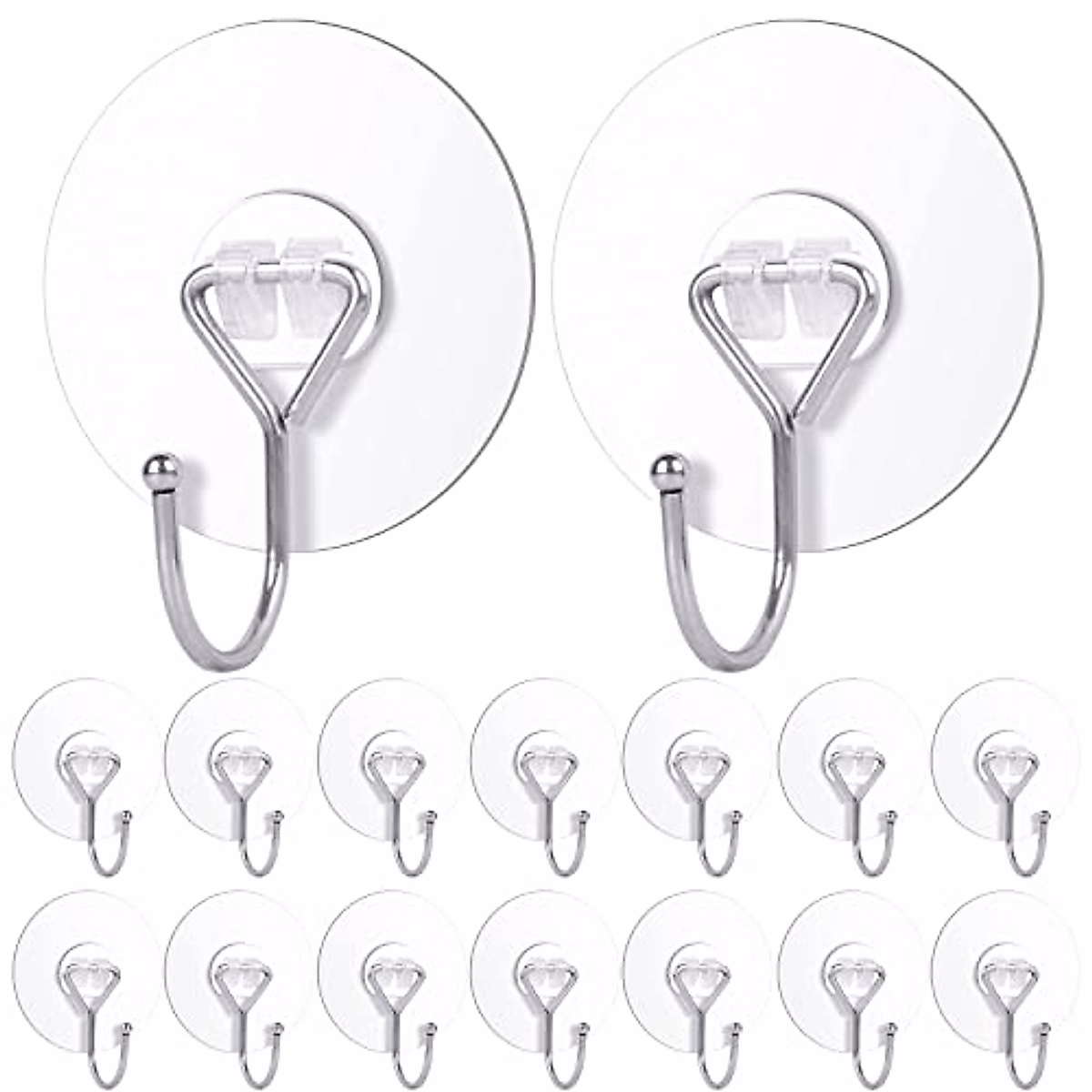 Large Adhesive Hooks 10 Pack, Waterproof 22lb Wall Hooks for Hanging Heavy Duty,Transparent Reusable Seamless Hooks Nail Free Sticky Hangers to use Inside Kitchen, Bathroom, Home and Office