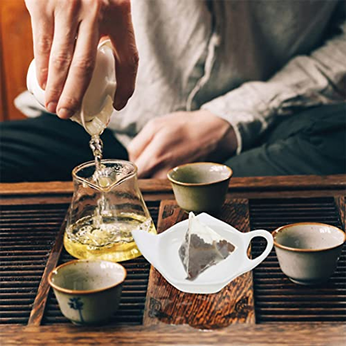 Tea Spoon Rest Jewelry Tray Ceramic Teabag Holder, Tea Bag Holder Teapot Shaped Resting Saucer Spoon Rests Teabag Saucer Seasoning Dish Loose Tea Dish Jewelry Organizer Stand