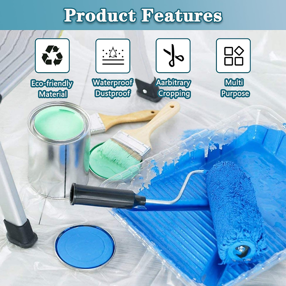 Plastic Drop Cloth, Plastic Sheeting 13x13 Feet Plastic Drop Cloths for Painting Waterproof Dustproof Paint Plastic Covering Furniture Cover Floor Protection Film Painters Plastic