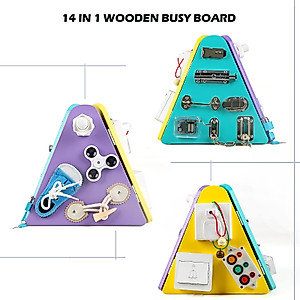 Steventoys 14 in 1 Toddler Busy Board, Montessori Wooden Busy Board for Toddlers - Travel Toy Wooden Sensory Board Activity Board for Fine Motor Skills - Busy Board for Toddlers 2-4