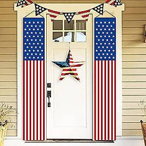 SU2SON American Flag Porch Signs Outdoor Decorations Banner, 4th of July Stars and Stripes Hanging Banner for Front Door Indoor