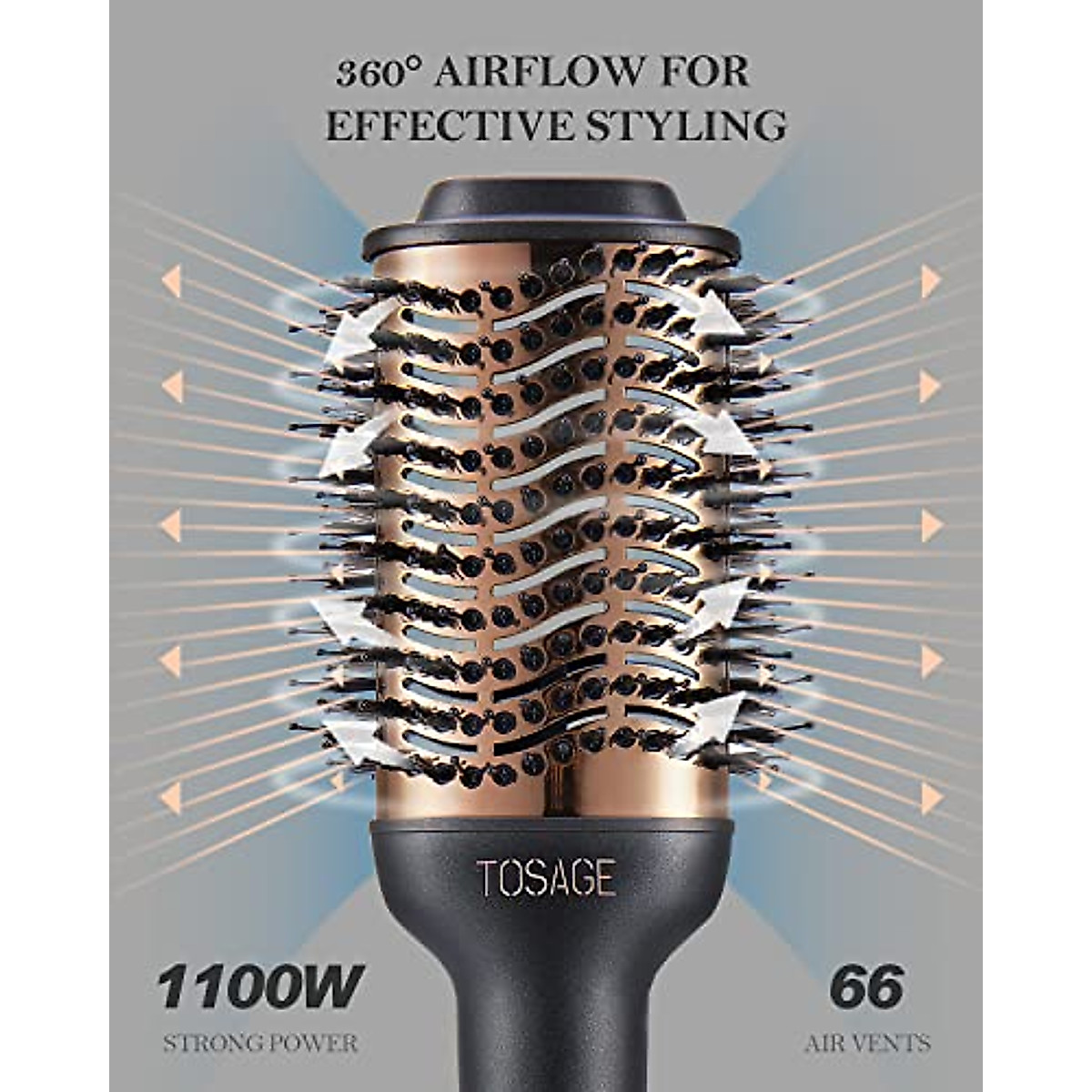 Hair Dryer Brush, Blow Dryer Brush with Enhanced Titanium Barrel & Negative Ions Technology, Hair Dryer and Styler Volumizer Professional 4 in 1 Hot Air Brush for Drying, Straightening, Curling（Black)