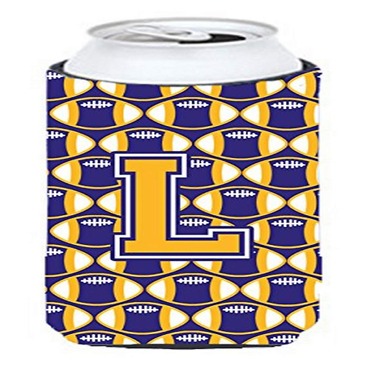 Caroline's Treasures CJ1064-LTBC Letter L Football Purple and Gold Tall Boy Hugger Can Cooler Sleeve Hugger Machine Washable Drink Sleeve Hugger Collapsible Insulator Beverage Insulated Holder