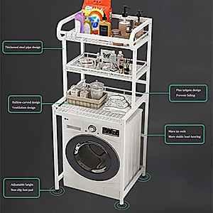 BKGDO Washer Storage Frames Floor Standing Punch Free Suitable for Over Toilet,Balcony Sundries Storage Drum Washinghine Shelf,Bold Steel Pipe Bathroom Rack,High Temperature Steel Rack/White