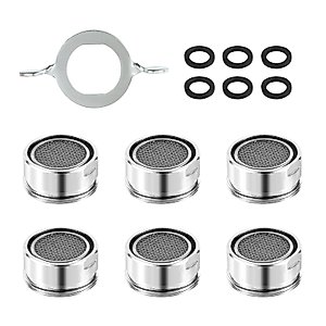 NQEUEPN 6pcs Faucet Aerators, Sink Faucet Aerator Replacement Aerator Faucet Filter with 6pcs Gasket Washers and 1 Aerator Wrench Tool Faucet Parts for Bathroom Kitchen Home, black silver, 09062