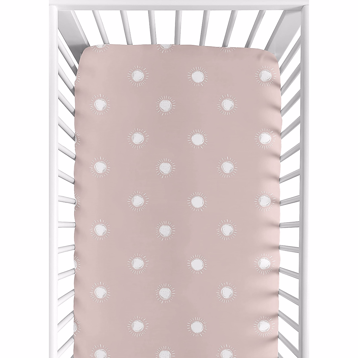 Sweet Jojo Designs Mauve and White Boho Sun Girl Fitted Crib Sheet Baby or Toddler Bed Nursery - Pink Dusty Rose Bohemian Celestial Sky Desert Sunshine Outdoors Nature