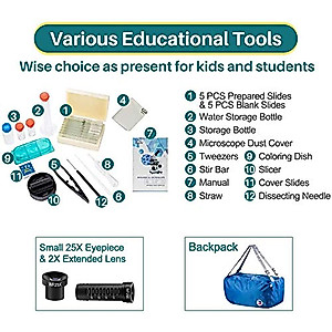 Microscope for Kid Student Adult, 100X-2000X Compound Monocular Microscope with Mechanical Platform Slides Set, Phone Adapter for School Home Education