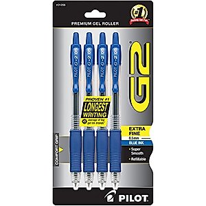 PILOT G2 Retractable Premium Gel Ink Roller Ball Pens, Extra Fine Point, 4-Pack, Blue Ink (31056)
