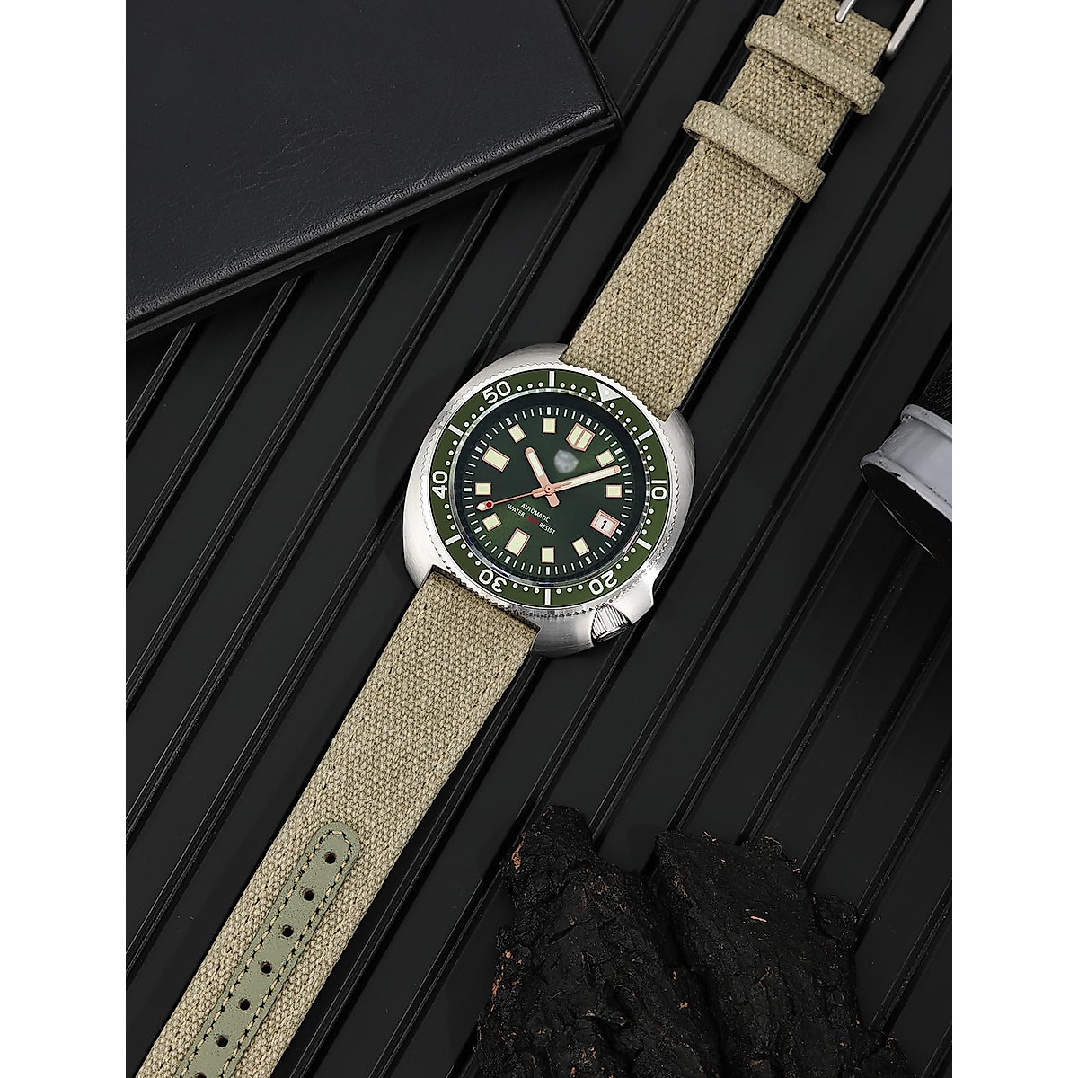 TACTICAL FROG 20mm Fast Release Nylon Watch band Military Watch Straps with Stainless Steel Buckle, Two-Piece Waterproof Nylon + Leather Watchbands for Men and Women