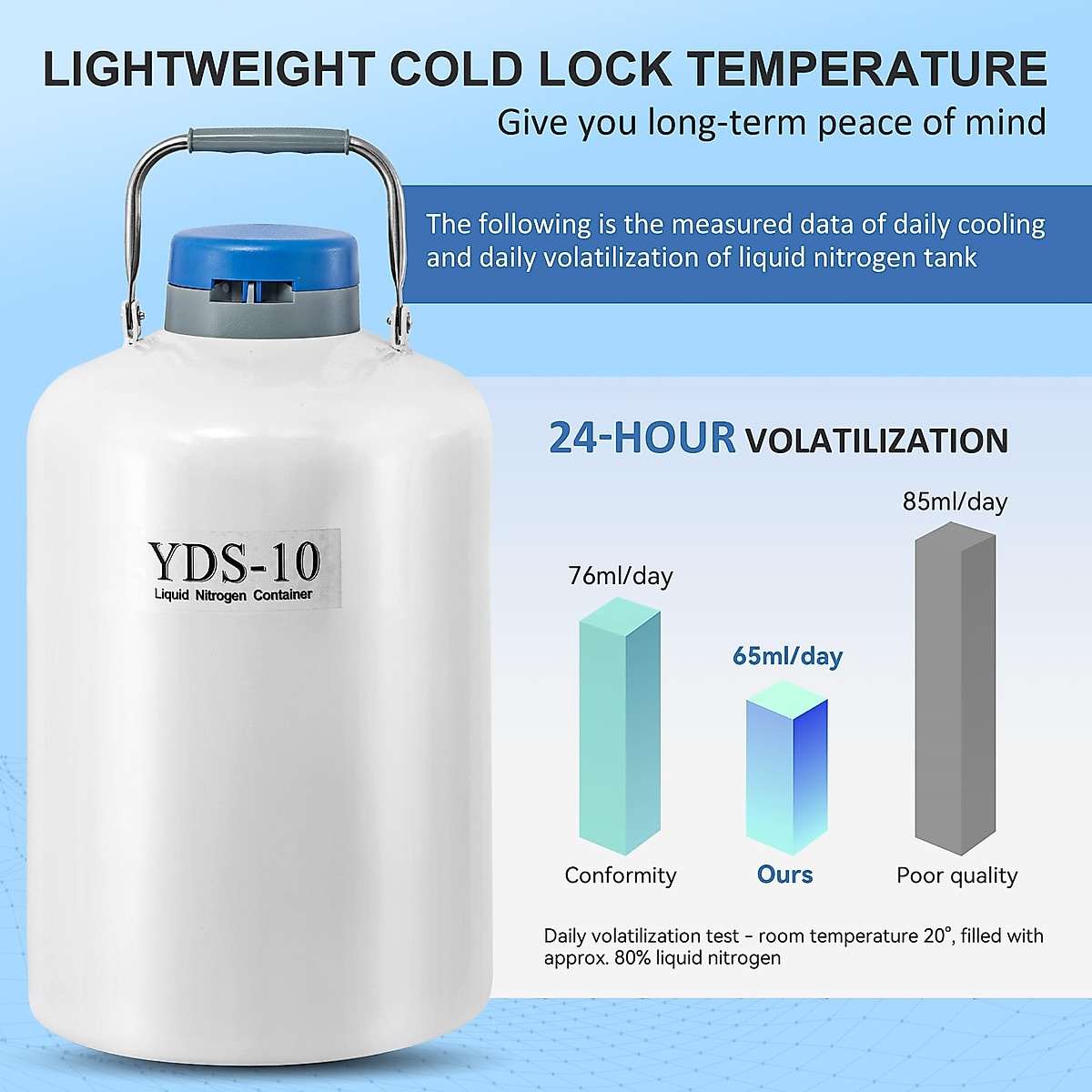 CXRCY 10L Aluminum Alloy Cryogenic Container Liquid Nitrogen (LN2) Dewar, Tank Dewar with 6 Canisters & Carry Bag, Durable, Lnsulation & Vacuum Design can Safely Store Liquid Nitrogen