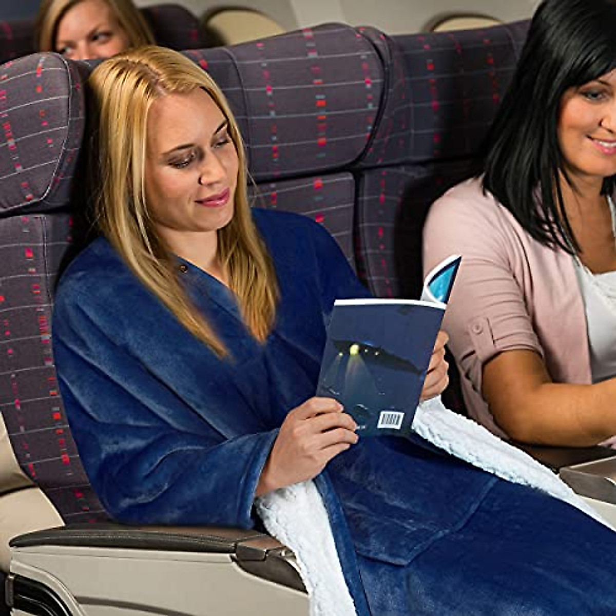 Tirrinia Sherpa Wearable Blanket Super Soft Comfy Plush Fleece Poncho for Adult Women Men Kids Throw Wrap Cover Sweatshirt Indoors or Outdoors, 55''x 80'' Navy