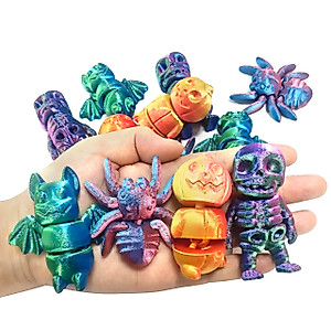 Cherislpy 4Pcs 3D Printed Pumpkin, Bat, Spider,Skeleton Man Statue Fidget Toys for Halloween Decor, Halloween Decorations for Craft Haunted House Accessories Party Favors