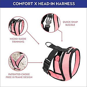 Gooby Comfort X Head in Harness - Pink, Small Harness Patented Choke-Free X Frame - Perfect on The Go Harness for Medium Dogs No Pull or Small Dogs for Indoor and Outdoor Use