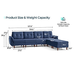 LINSY HOME Modular Sectional Sofa, Velvet Sectional Sofa Couch with Memory Foam, U Shape 6 Seat Modular Sectionals with Ottomans, Sleeper Sofa Couches with Chaise for Living Room, Blue