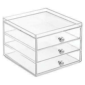 iDesign 3 Plastic Vanity, Compact Slim Storage Organization Drawers Set for Cosmetics, Dental Supplies, Hair Care, Bathroom, Dorm, Desk, Countertop, Office, 6.5" x 7" x 5"