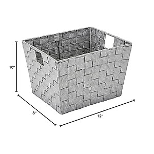 Simplify Medium Metallicx Striped Woven Storage Bin in Grey/Silver