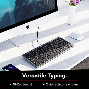Macally Small USB Wired Keyboard for Mac and Windows - 78 Scissor Keys, 13 Shortcut Compatible Apple Keyboard - Mini Compact USB Computer Keyboard That Saves Space and Looks Great - Space Grey
